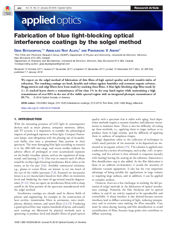 (PDF) Fabrication of blue light-blocking optical interference coatings ...