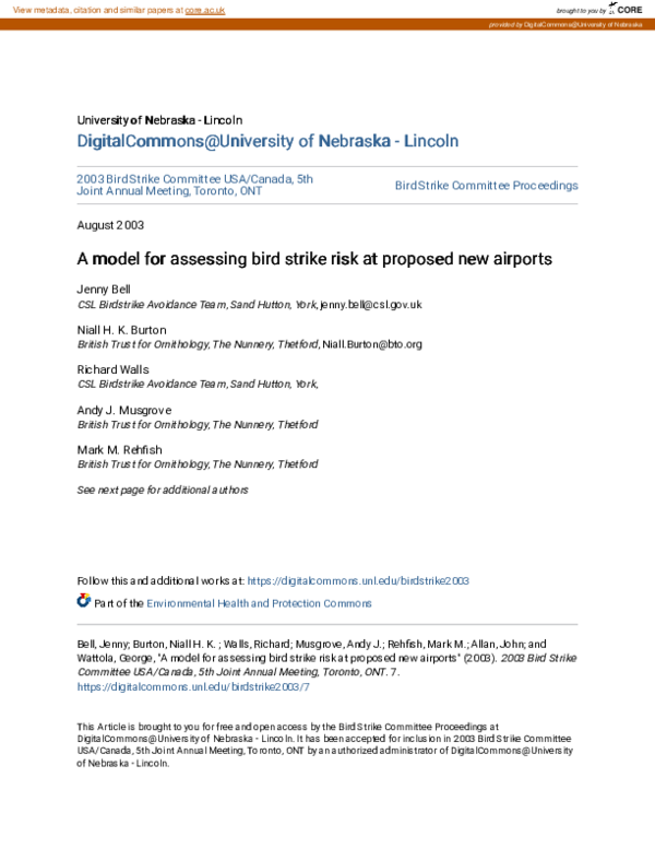 (PDF) A model for assessing bird strike risk at proposed new airports