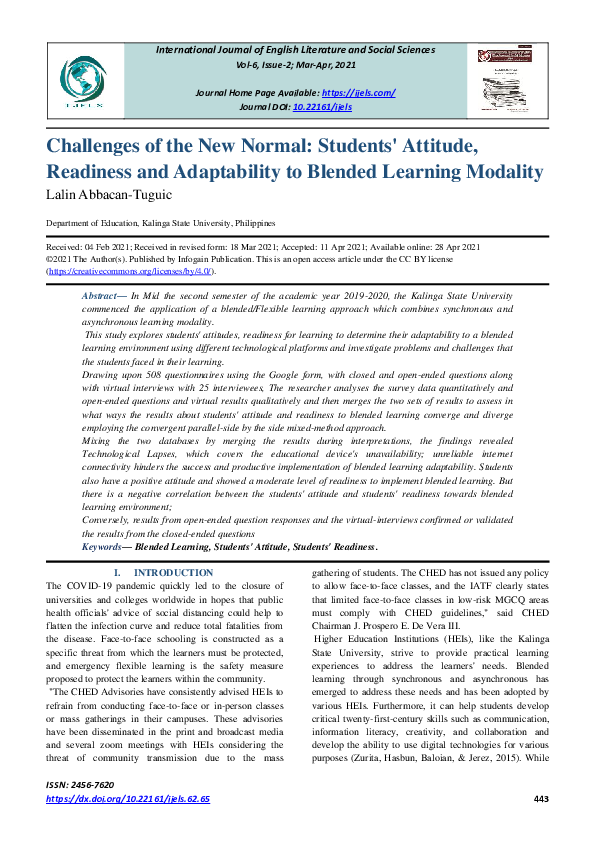 (PDF) Challenges of the New Normal: Students' Attitude, Readiness and ...