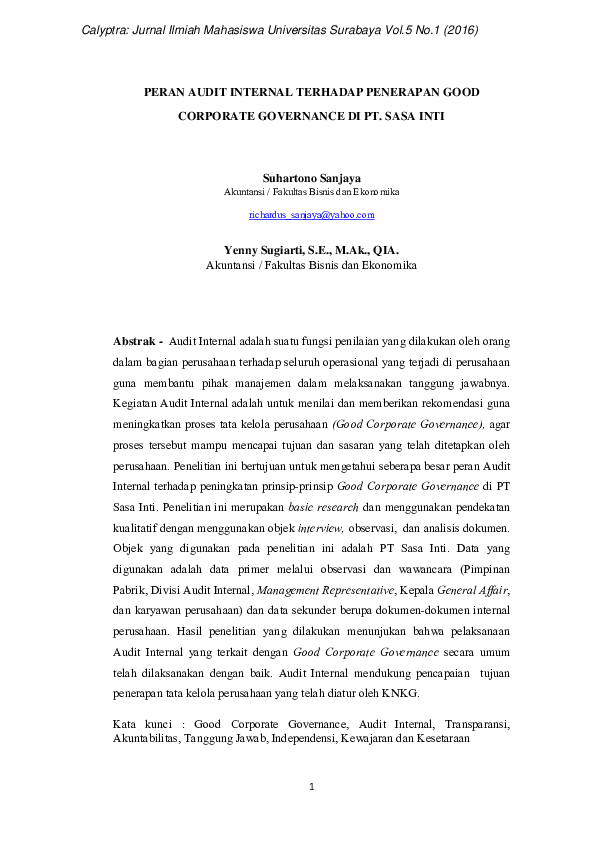 (PDF) Peran Audit Internal Terhadap Penerapan Good Corporate Governance ...