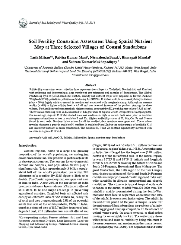 (PDF) Soil Fertility Constraint Assessment using Spatial Nutrient Map at three selected Villages ...