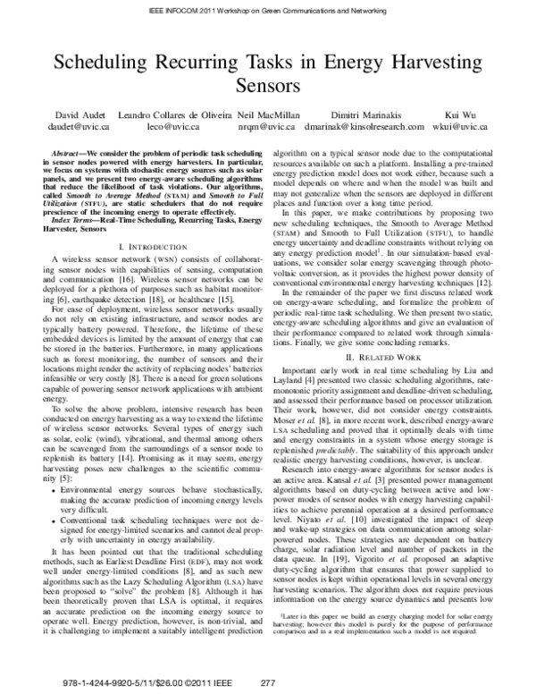 Pdf Scheduling Recurring Tasks In Energy Harvesting Sensors