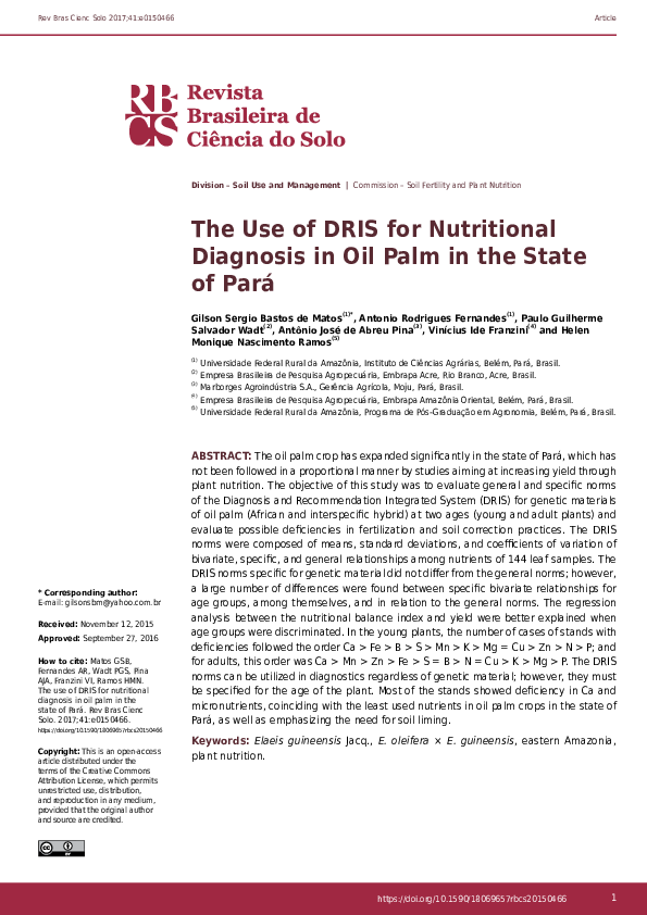 (PDF) The Use of DRIS for Nutritional Diagnosis in Oil Palm in the ...