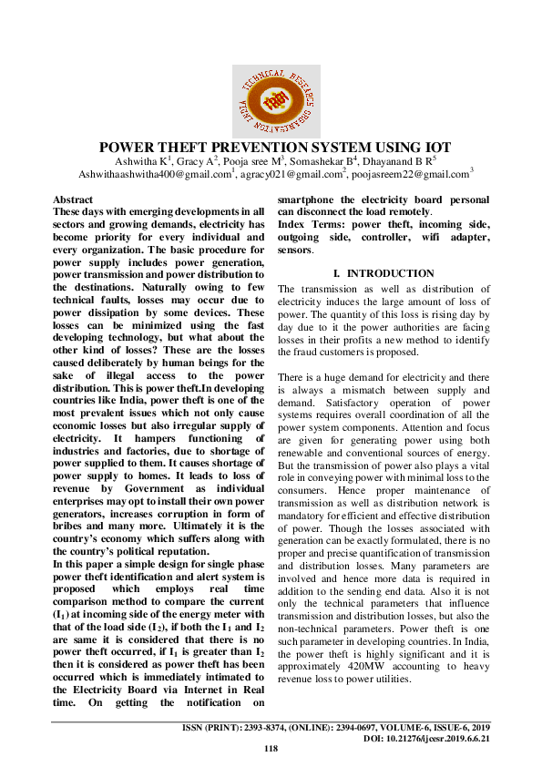 (PDF) Power Theft Prevention System Using Iot