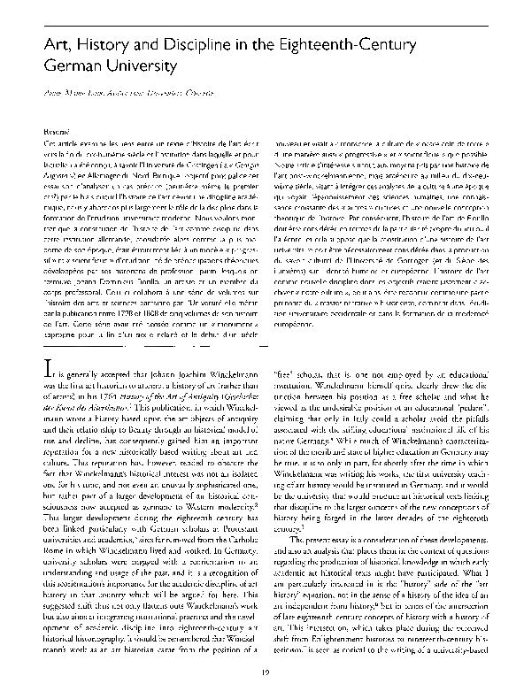 (PDF) Art, History and Discipline in the Eighteenth-Century German ...