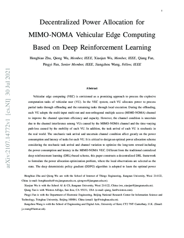 (PDF) Decentralized Power Allocation for MIMO-NOMA Vehicular Edge Computing Based on Deep ...