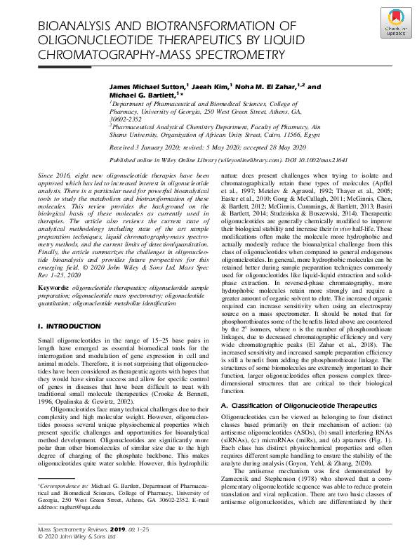 (PDF) Bioanalysis and Biotransformation of Oligonucleotide Therapeutics by Liquid Chromatography ...