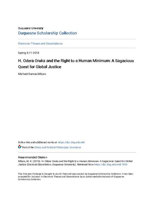 (PDF) H. Odera Oruka and the Right to a Human Minimum: A Sagacious ...