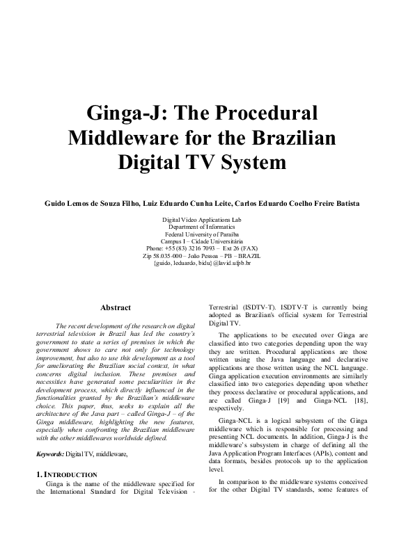 (PDF) Ginga-J: the procedural middleware for the Brazilian digital TV system