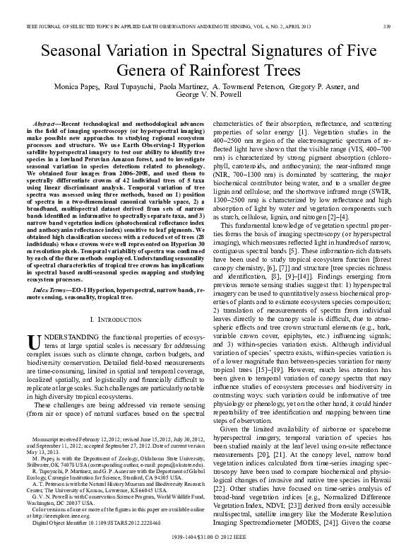(PDF) Seasonal Variation in Spectral Signatures of Five Genera of ...