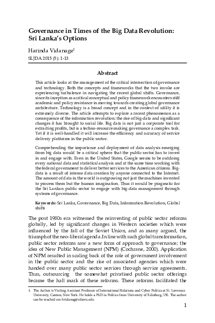 (PDF) Governance in Times of the Big Data Revolution: Sri Lanka’s Options