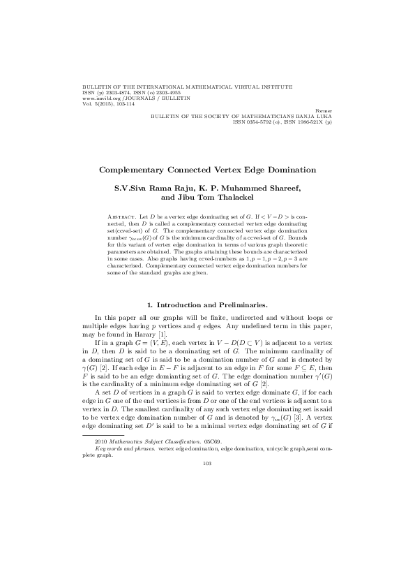 (PDF) Complementary Connected Vertex Edge Domination | Siva Ramaraju - Academia.edu