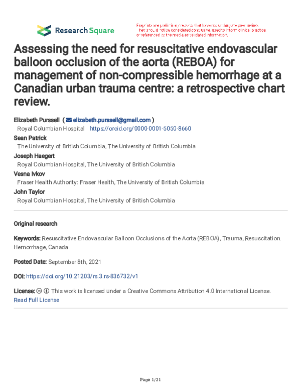 (PDF) Assessing the need for resuscitative endovascular balloon occlusion of the aorta (REBOA ...