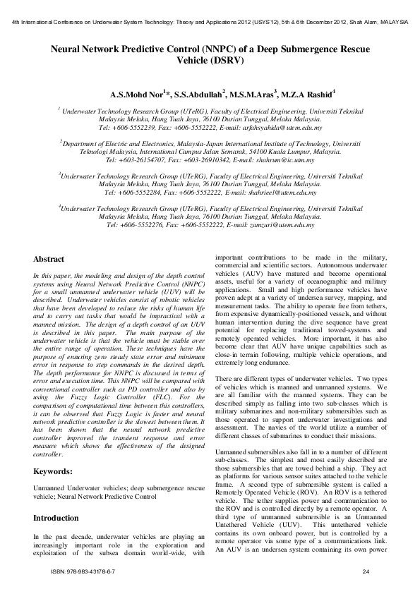(PDF) Neural Network Predictive Control (NNPC) of a Deep Submergence Rescue Vehicle (DSRV)