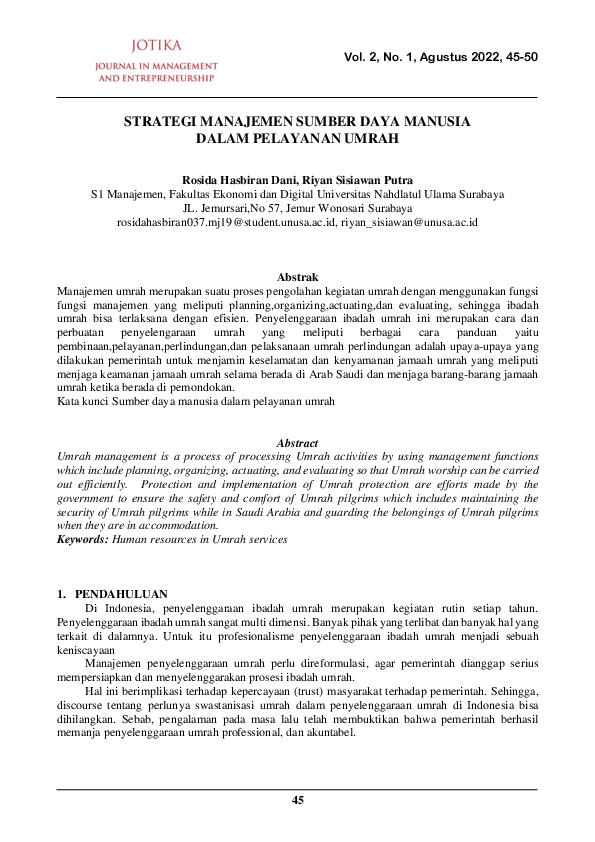 (PDF) Strategi Manajemen Sumber Daya Manusia Dalam Pelayanan Umrah