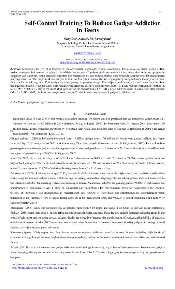 (PDF) Self-Control Training To Reduce Gadget Addiction In Teens