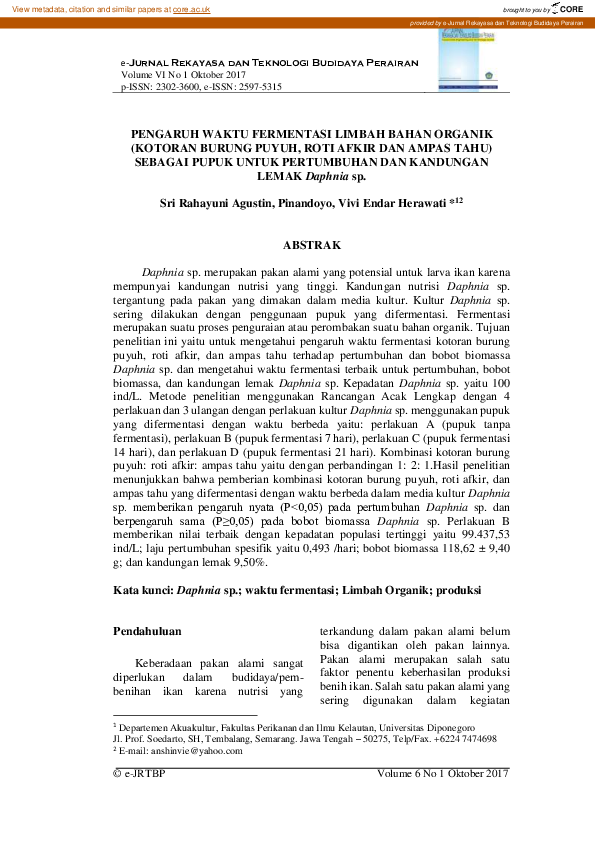 (PDF) PENGARUH WAKTU FERMENTASI LIMBAH BAHAN ORGANIK (KOTORAN BURUNG ...