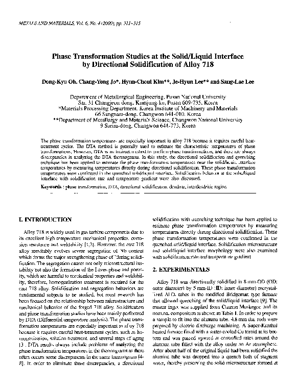 (PDF) Phase transformation studies at the solid/liquid interface by directional solidification ...