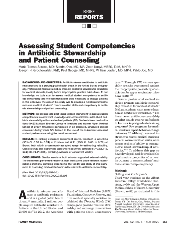 (PDF) Assessing Student Competencies in Antibiotic Stewardship and Patient Counseling | Zoon ...