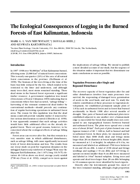 (PDF) The Ecological Consequences of Logging in the Burned Forests of ...