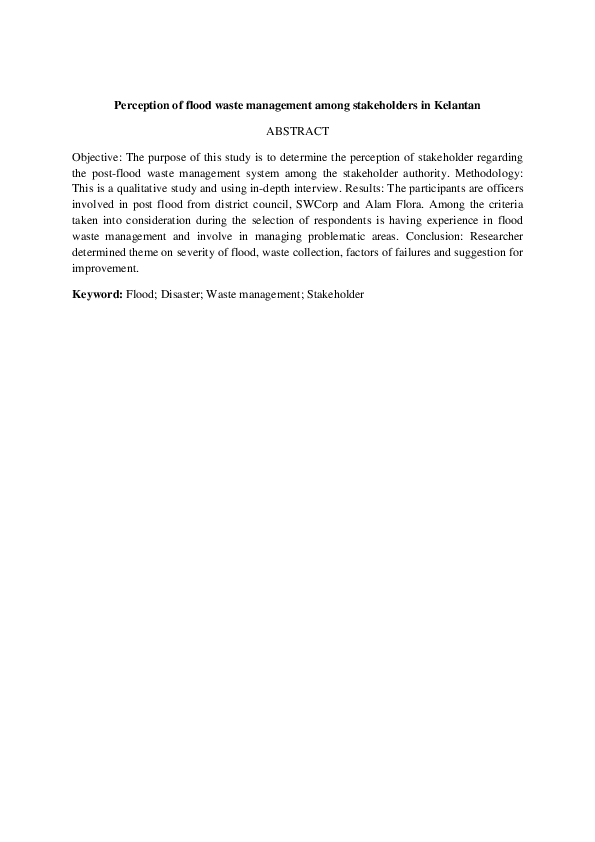 (PDF) Perception of Flood Waste Management Among Stakeholders in Kelantan