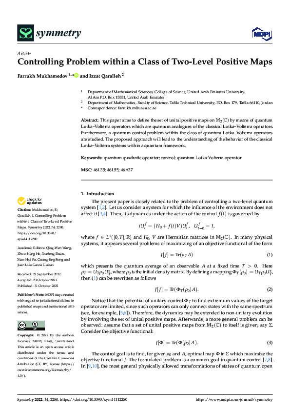 (PDF) Controlling Problem within a Class of Two-Level Positive Maps