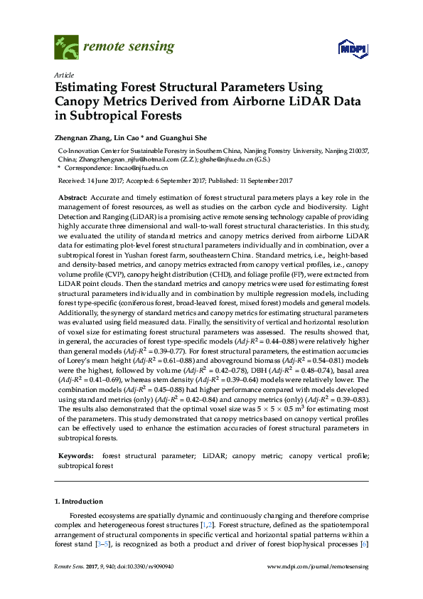 Pdf Estimating Forest Structural Parameters Using Canopy Metrics