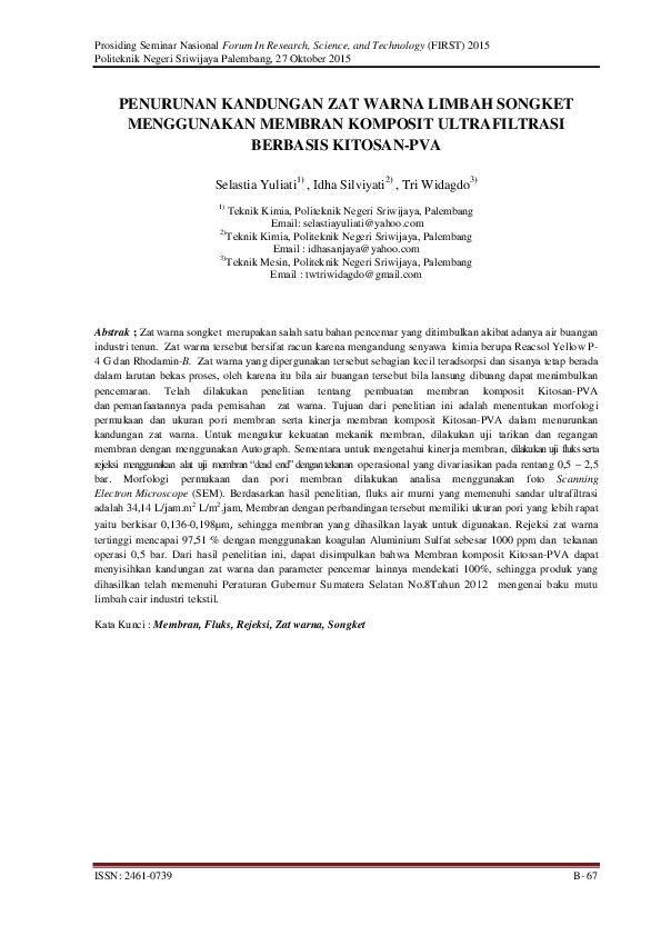 (PDF) Penurunan Kandungan Zat Warna Limbah Songket Menggunakan Membran ...
