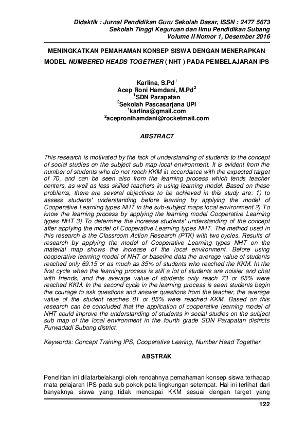 (PDF) Meningkatkan Pemahaman Konsep Siswa Dengan Menerapkan Model Numbered Heads Together ( NHT ...