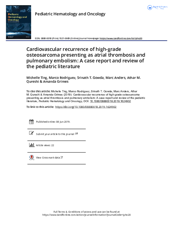 (PDF) Cardiovascular recurrence of high-grade osteosarcoma presenting as atrial thrombosis and ...