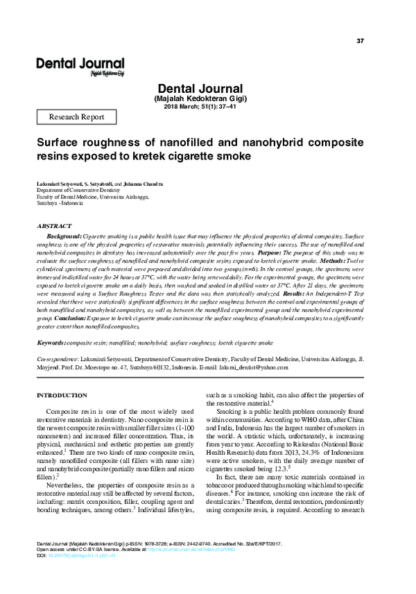 (PDF) Surface roughness of nanofilled and nanohybrid composite resins ...