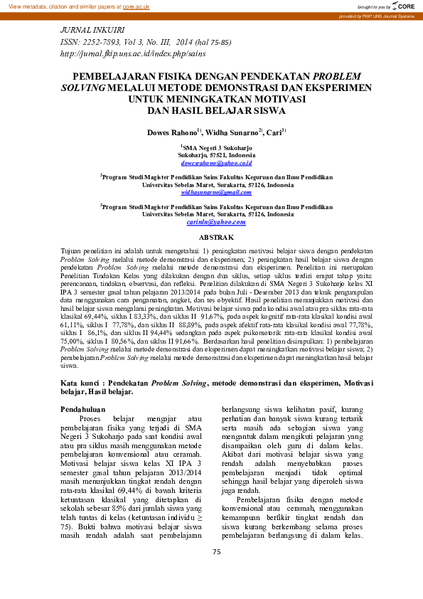 (PDF) Pembelajaran Fisika Dengan Pendekatan Problem Solving Melalui Metode Demonstrasi Dan ...