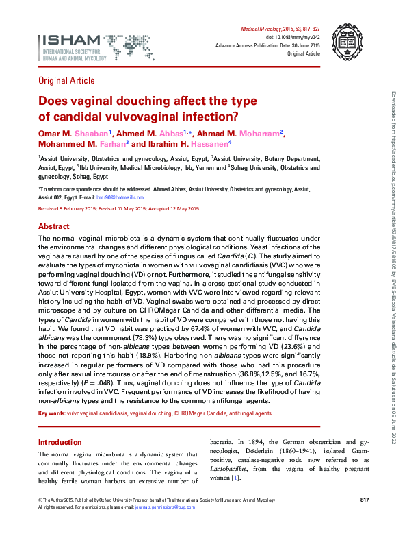 (PDF) Does vaginal douching affect the type of candidal vulvovaginal infection?