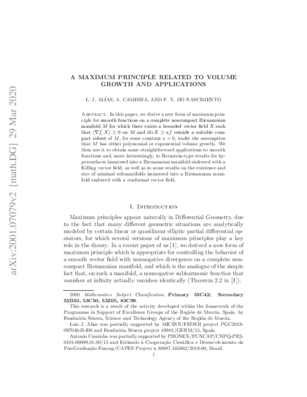 (PDF) A maximum principle for vector fields related to volume growth and applications