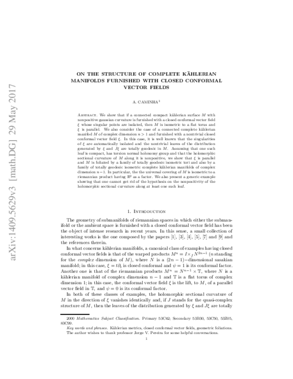 (PDF) 4 on the Deformation of Kähler Metrics in the Presence of Closed Conformal Vector Fields ...