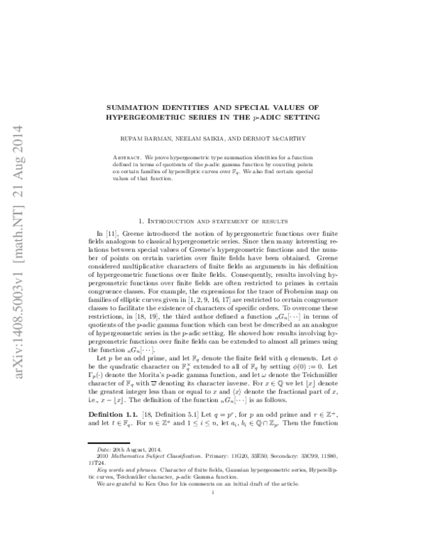 Pdf Summation Identities And Special Values Of Hypergeometric Series