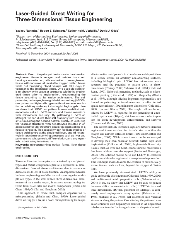(PDF) Laser-guided direct writing for three-dimensional tissue engineering
