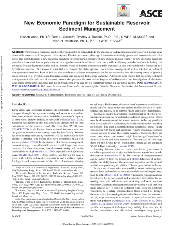 (PDF) New Economic Paradigm for Sustainable Reservoir Sediment Management