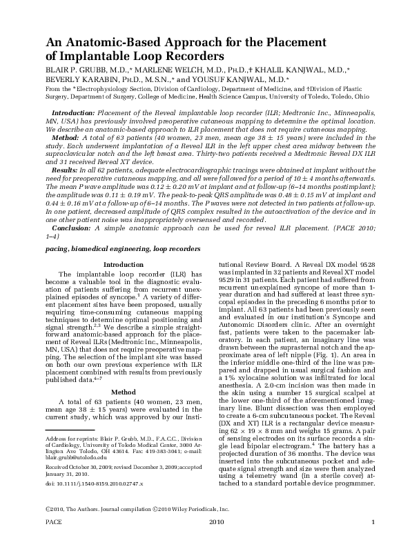 Pdf An Anatomic Based Approach For The Placement Of Implantable Loop Recorders