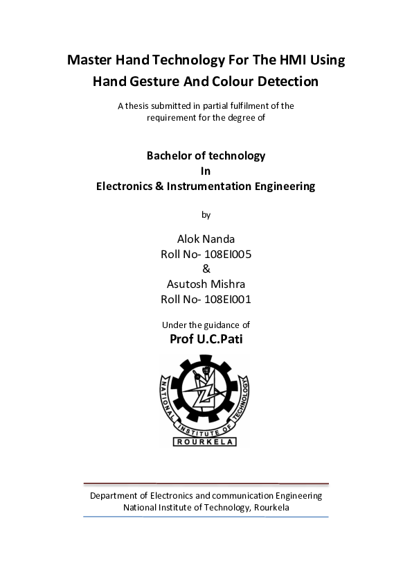(PDF) Master Hand Technology For The HMI Using Hand Gesture And Colour ...