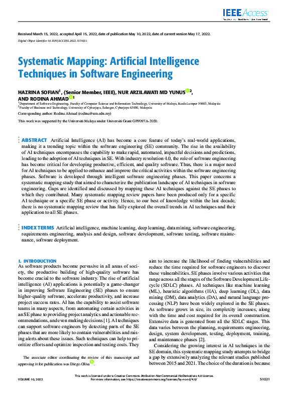 (PDF) Systematic Mapping: Artificial Intelligence Techniques in Software Engineering