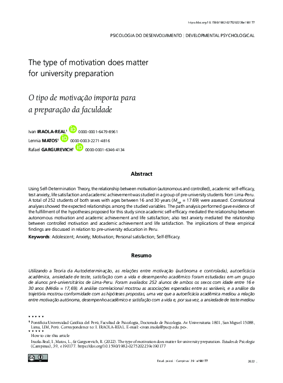 (PDF) The type of motivation does matter for university preparation