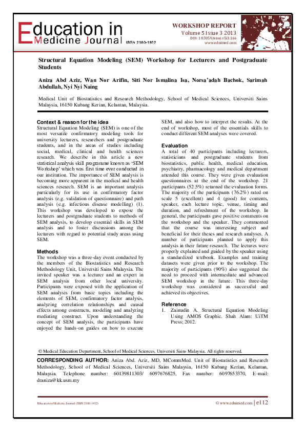 (PDF) Structural Equation Modeling (SEM) Workshop for Lecturers and ... (PDF) Structural Equation Modeling (SEM) Workshop for Lecturers and ...