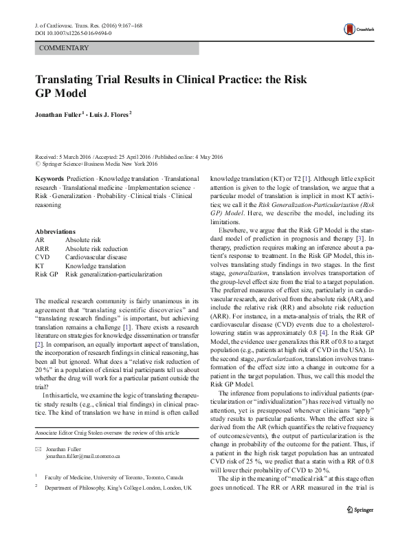 (PDF) Translating Trial Results in Clinical Practice: the Risk GP Model ...