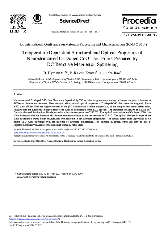 (PDF) Temperature Dependent Structural and Optical Properties of Nanostructured Cr Doped CdO ...