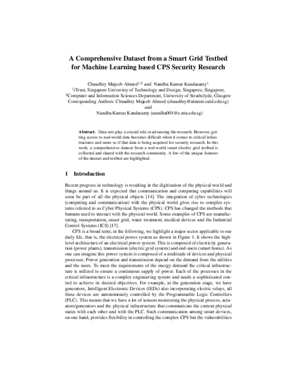 (PDF) A Comprehensive Dataset from a Smart Grid Testbed for Machine ...