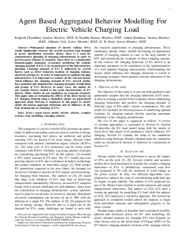 Pdf Agent Based Aggregated Behavior Modeling For Electric Vehicle Charging Load Nandha Kumar