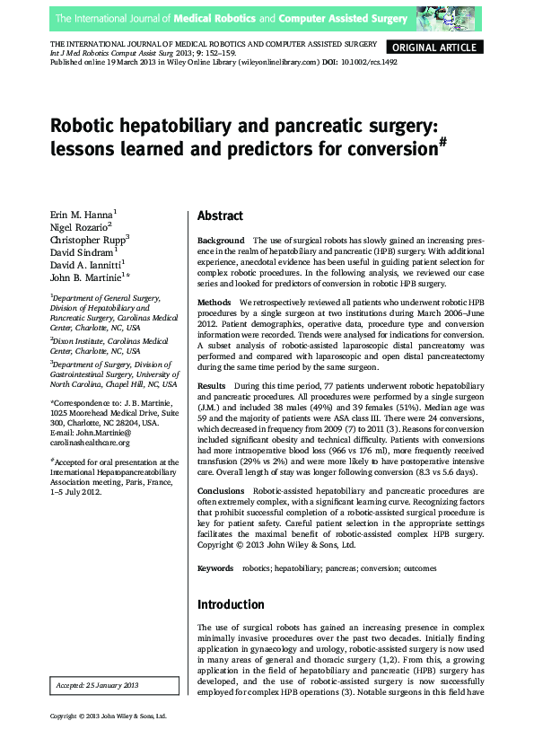 (PDF) Robotic hepatobiliary and pancreatic surgery: lessons learned and ...