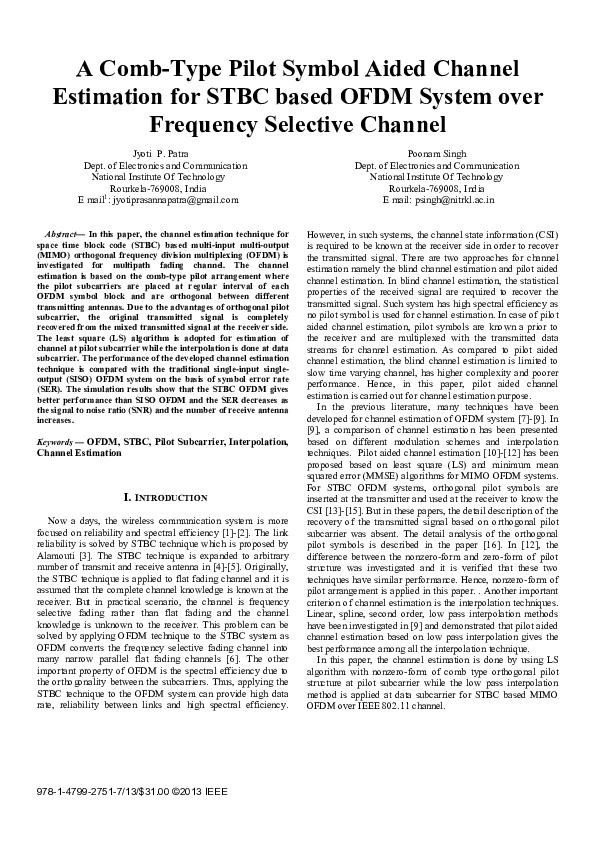 (PDF) STBC-OFDM Channel Estimation via Pilot Symbols