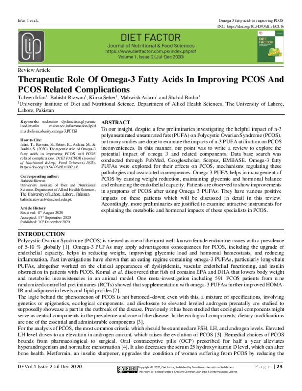 (PDF) Therapeutic role of Omega-3 fatty acids in improving PCOS and ...